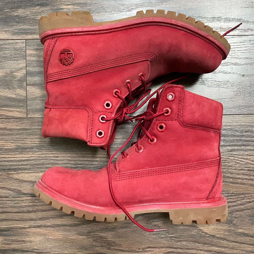 Red Timberland 6” Premium Waterproof Boots Sz 7.5 - Gem